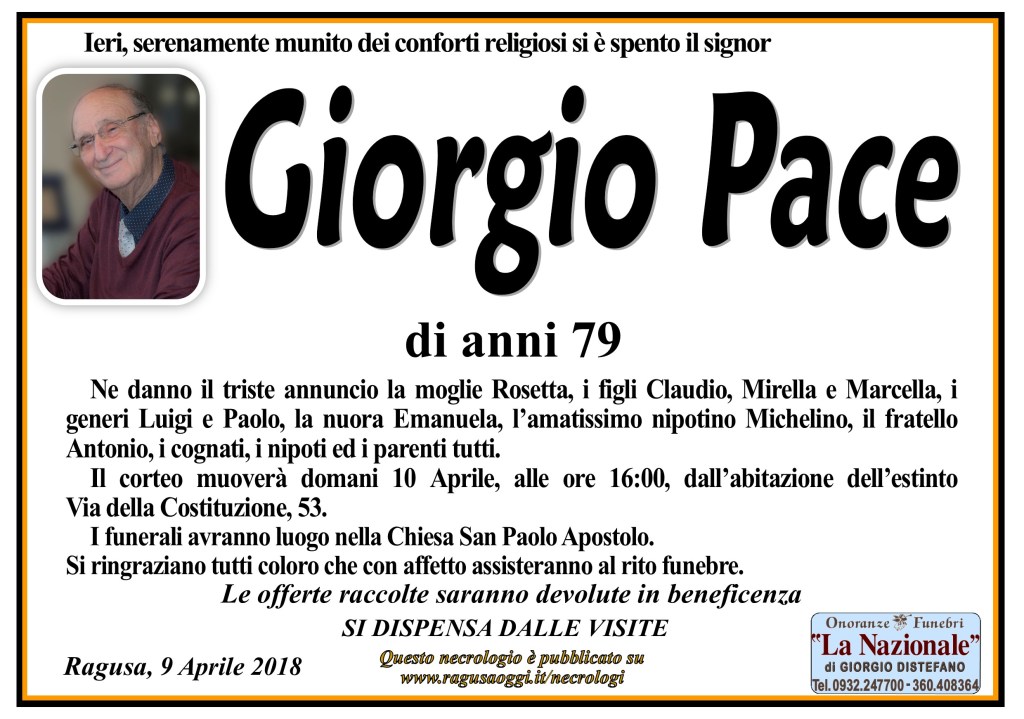 Necrologi: Giorgio Pace - Ragusa Oggi