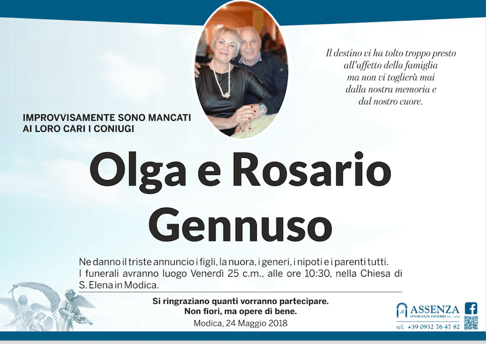 Olga e Rosario Gennuso, uniti nella vita e nella morte. I funerali ...