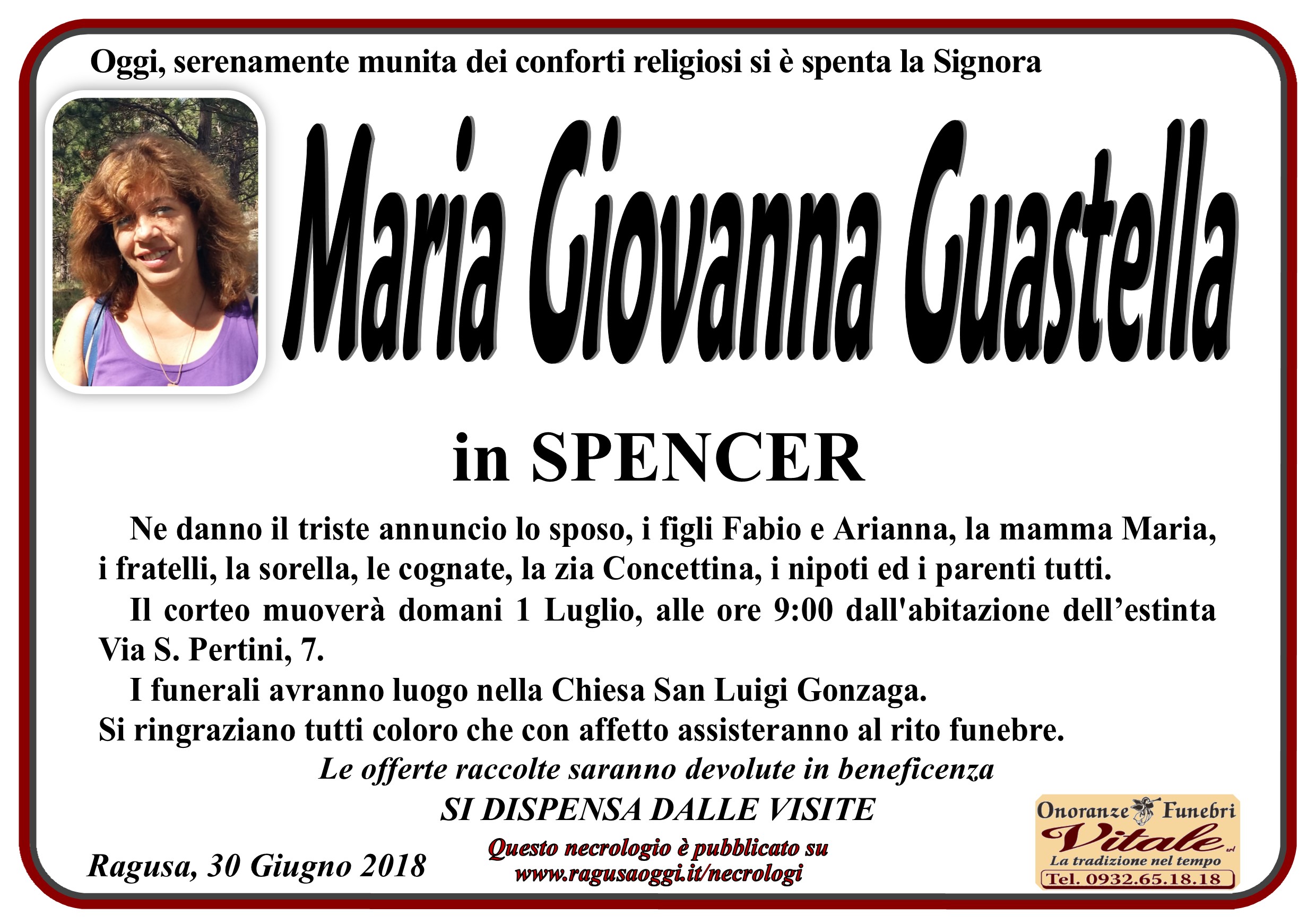 Necrologi: Maria Giovanna Guastella - Ragusa Oggi