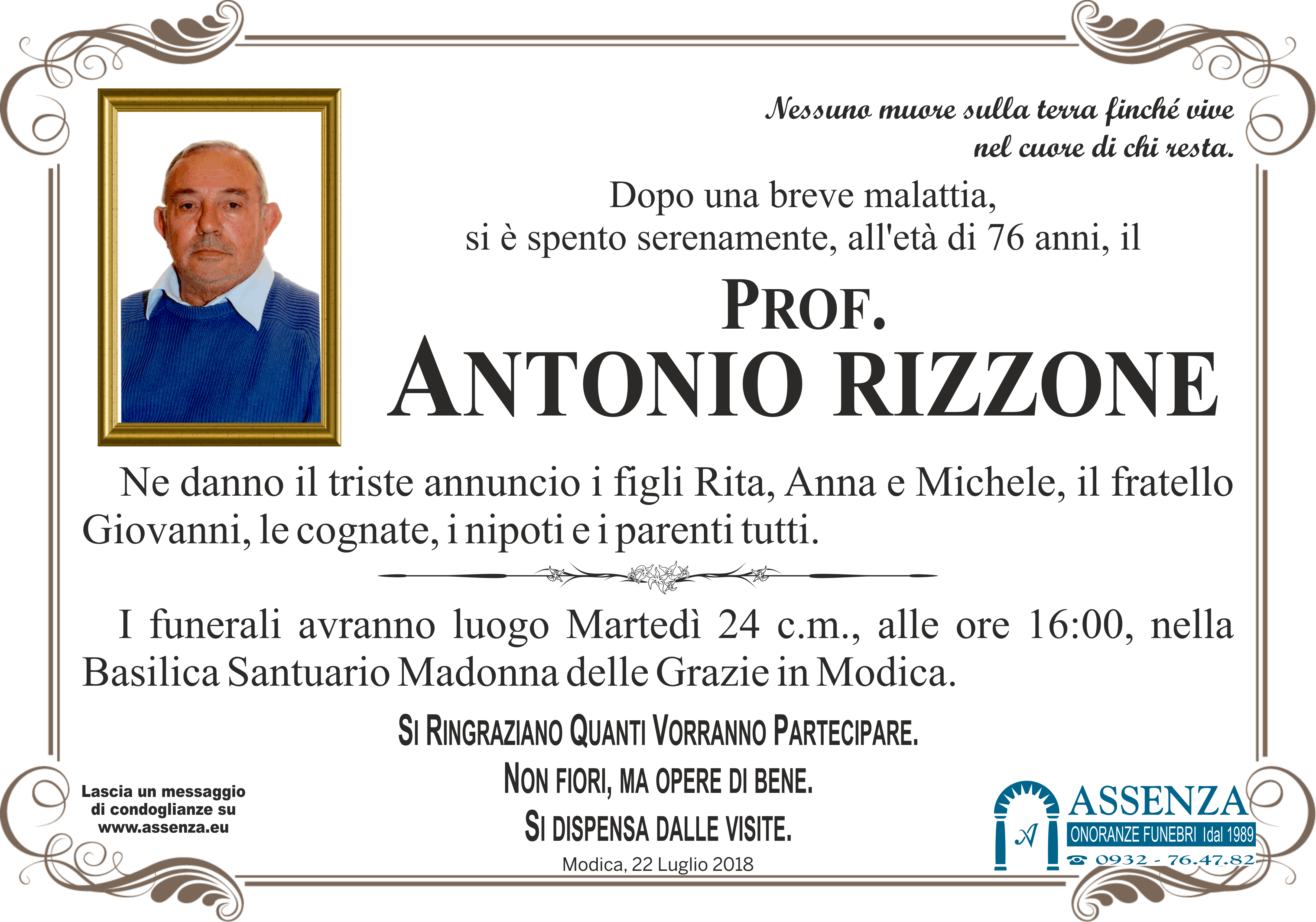 Necrologi Antonio Rizzone - Ragusa Oggi