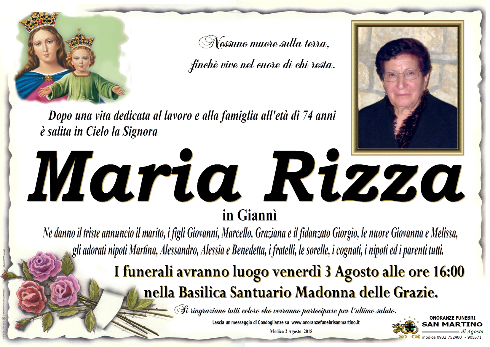 Necrologi: Maria Rizza - Ragusa Oggi