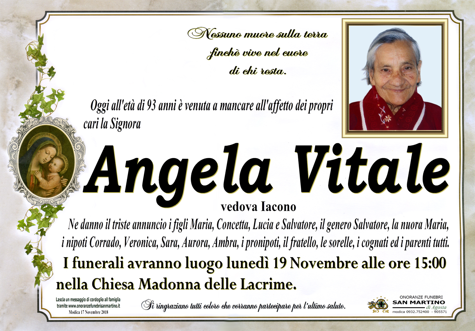 Necrologi: Angela Vitale - Ragusa Oggi