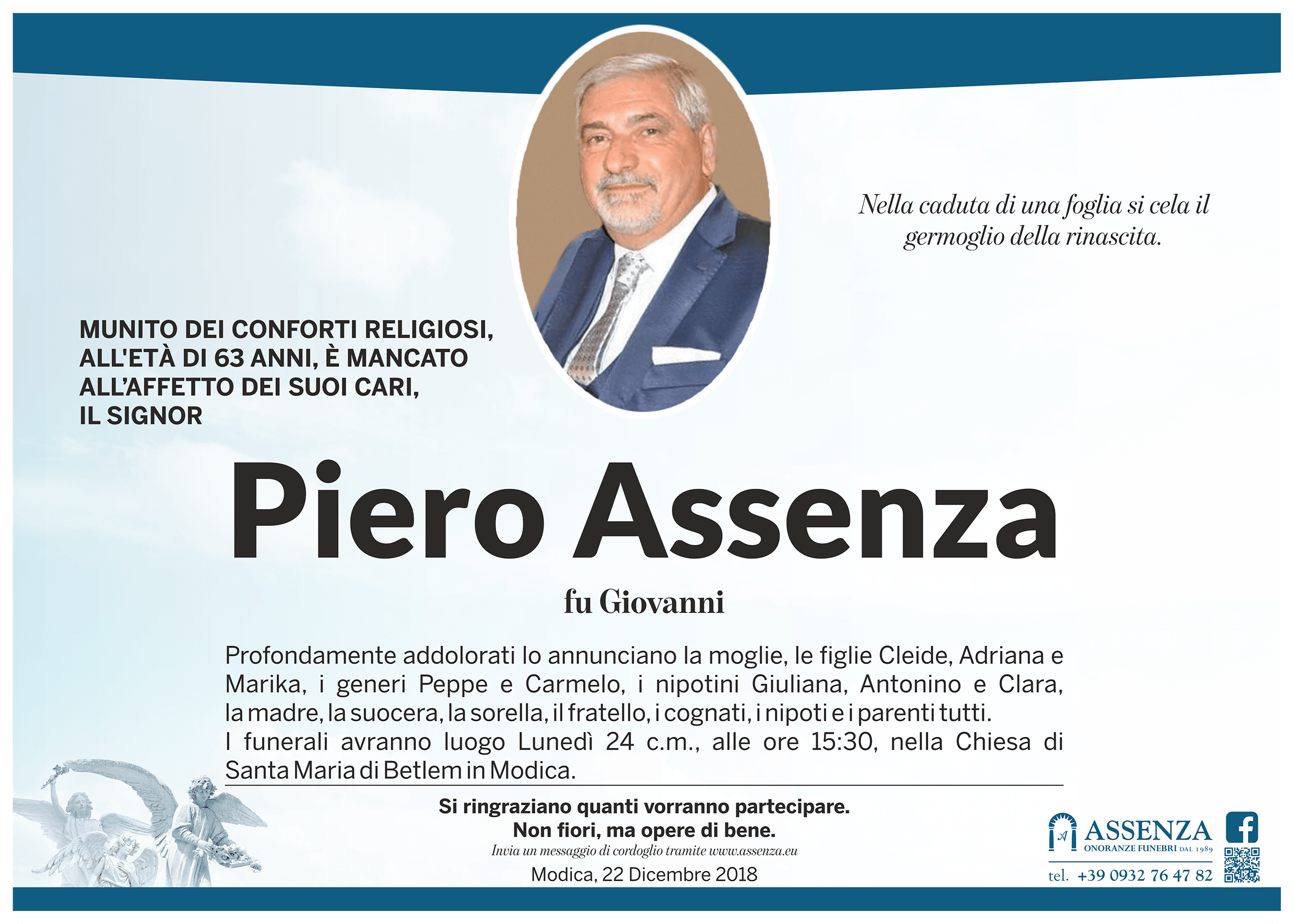 Necrologi: Pietro Assenza - Ragusa Oggi
