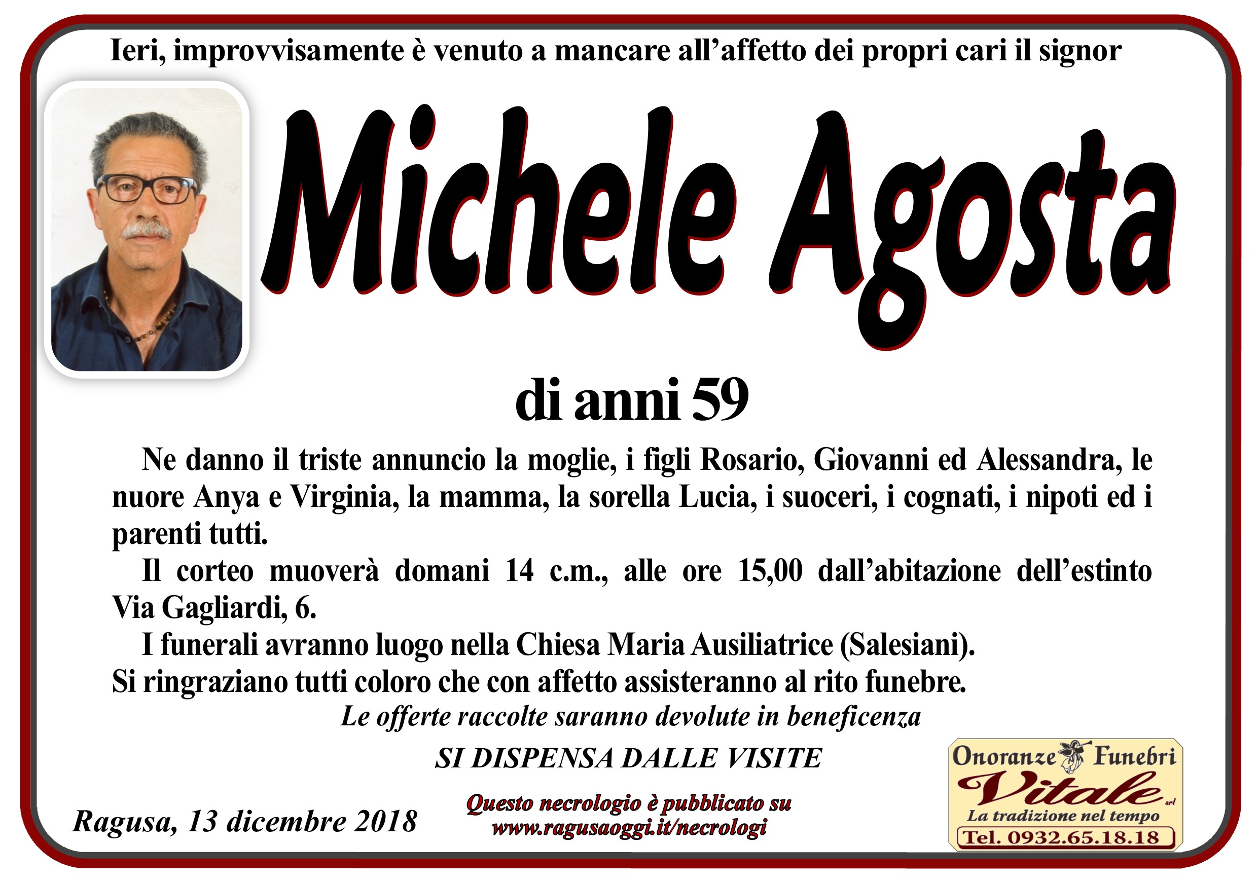 Necrologi: Michele Agosta - Ragusa Oggi