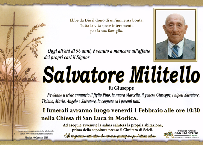 Necrologi: Salvatore Militello - Ragusa Oggi