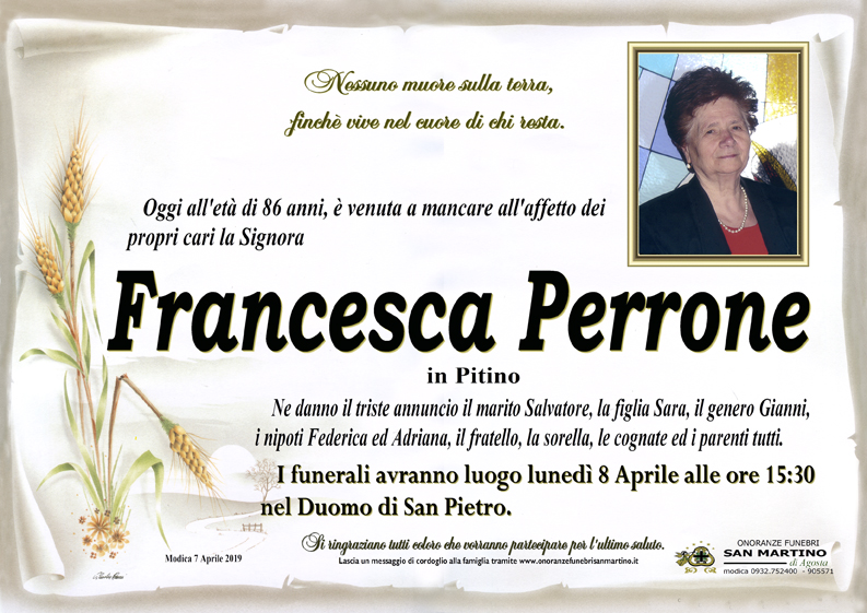 Necrologi Francesca Perrone - Ragusa Oggi