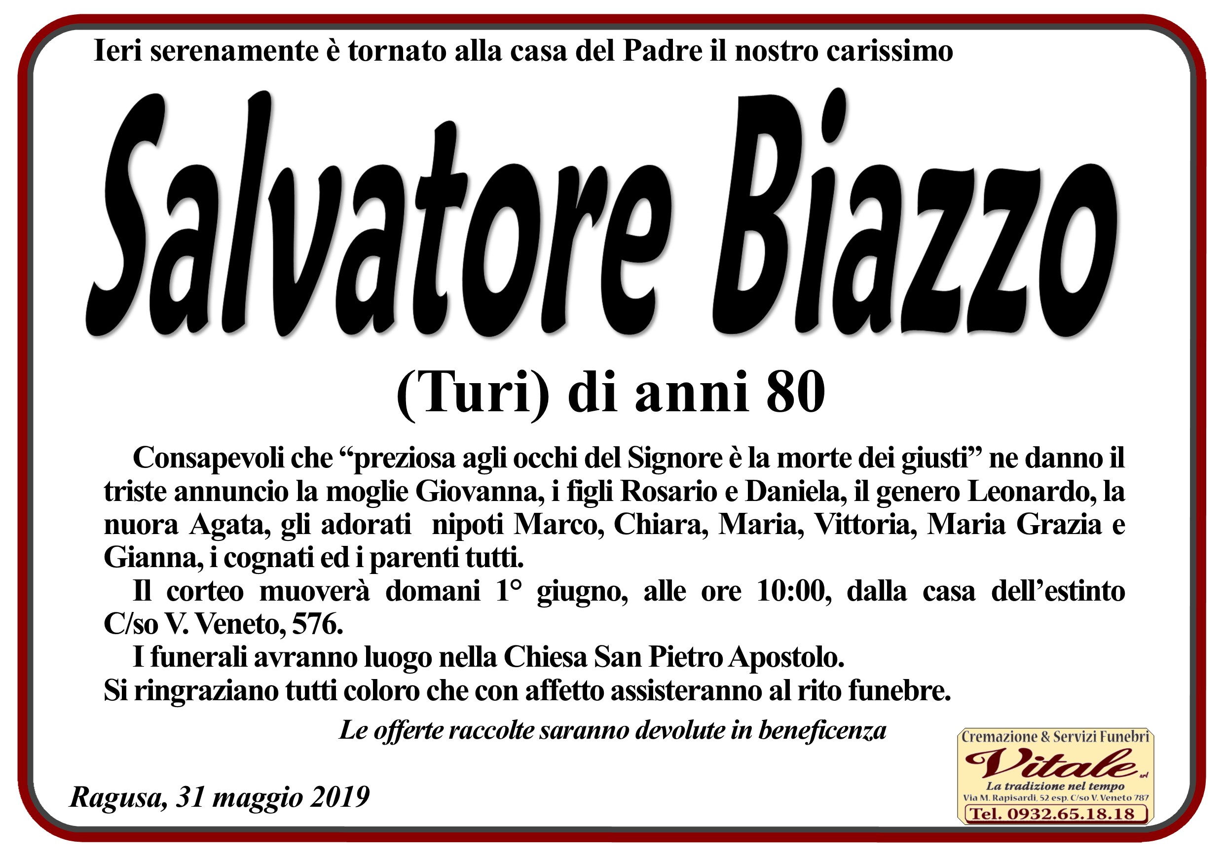 Necrologi: Salvatore Biazzo - Ragusa Oggi