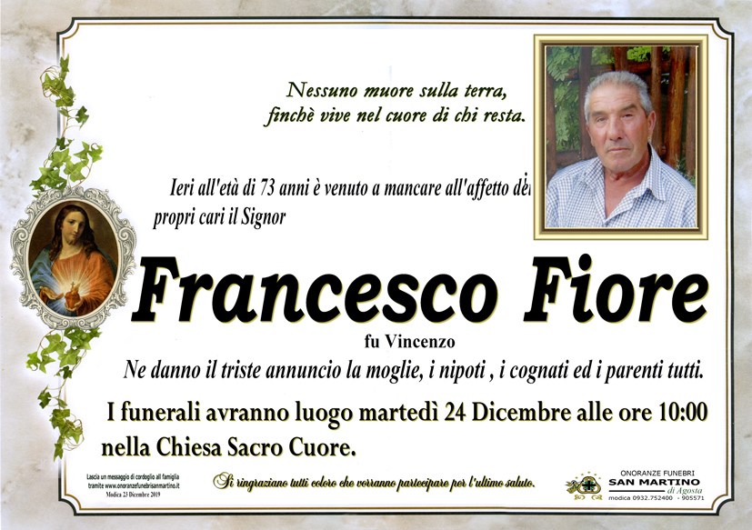 Necrologi: Francesco Fiore - Ragusa Oggi
