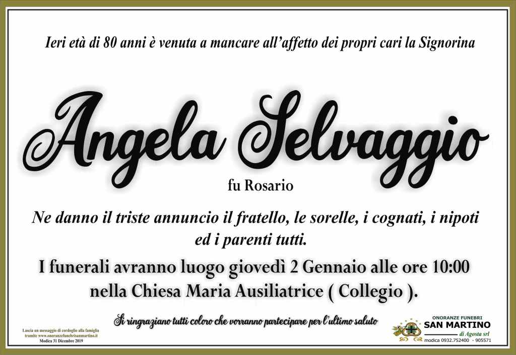Necrologi: Angela Selvaggio - Ragusa Oggi