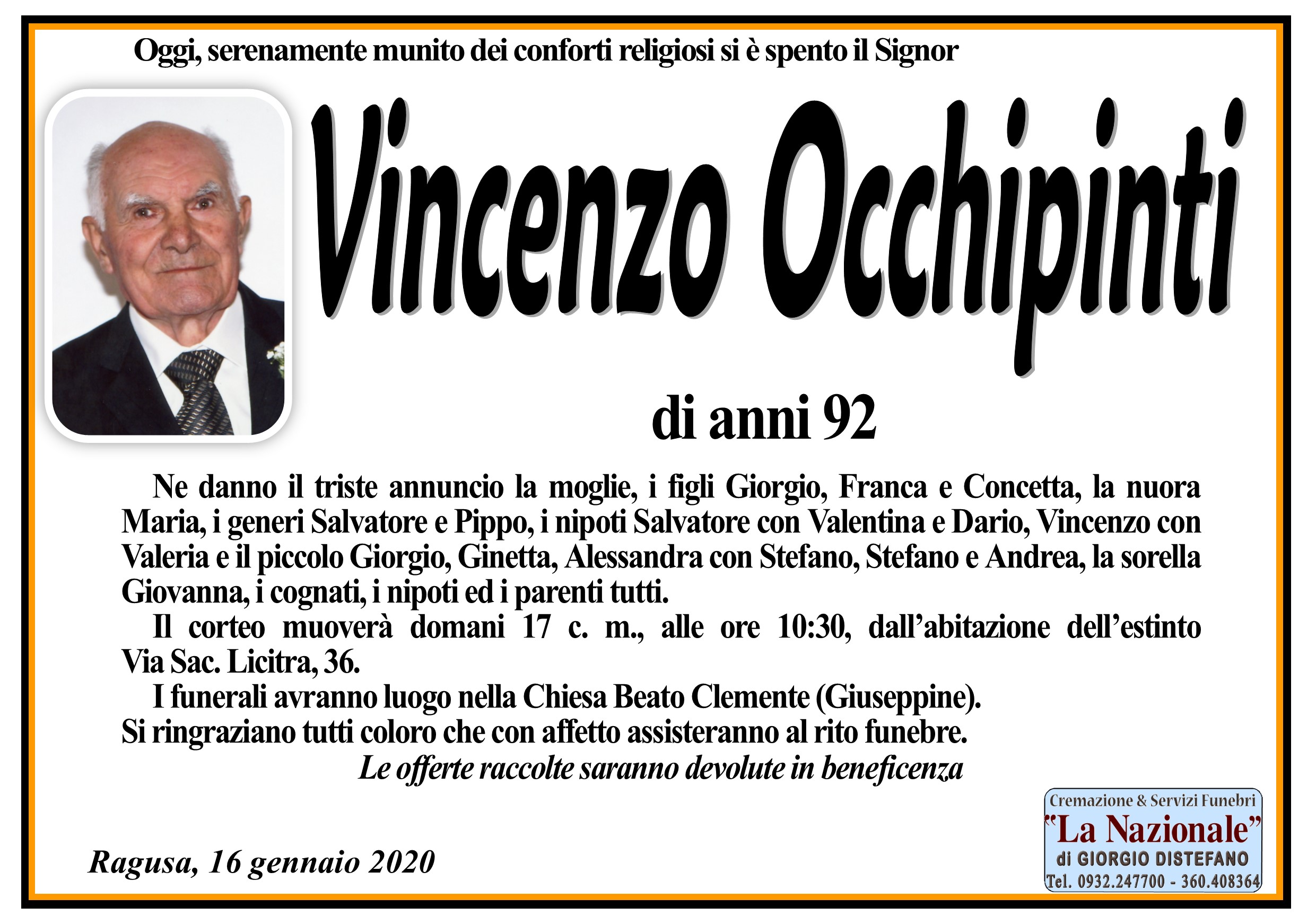 Necrologi: Vincenzo Occhipinti - Ragusa Oggi