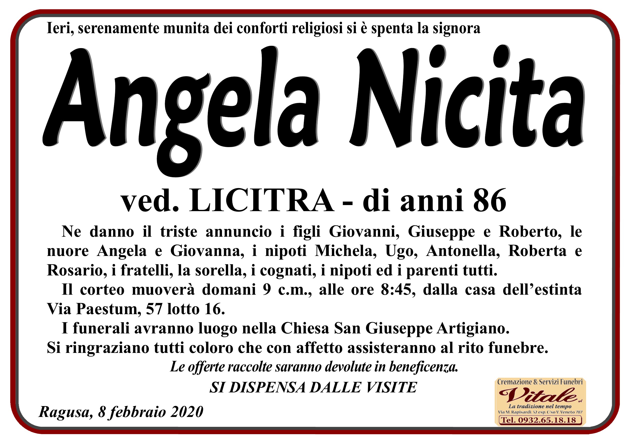 Necrologi: Angela Nicita - Ragusa Oggi
