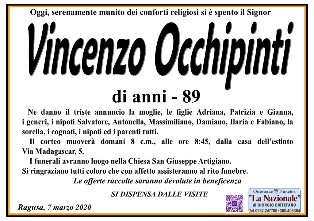 Necrologi: Vincenzo Occhipinti - Ragusa Oggi