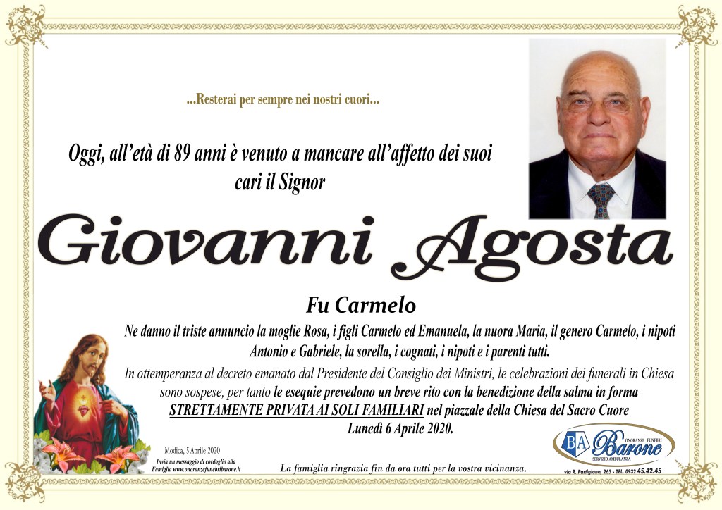 Necrologi: Giovanni Agosta - Ragusa Oggi
