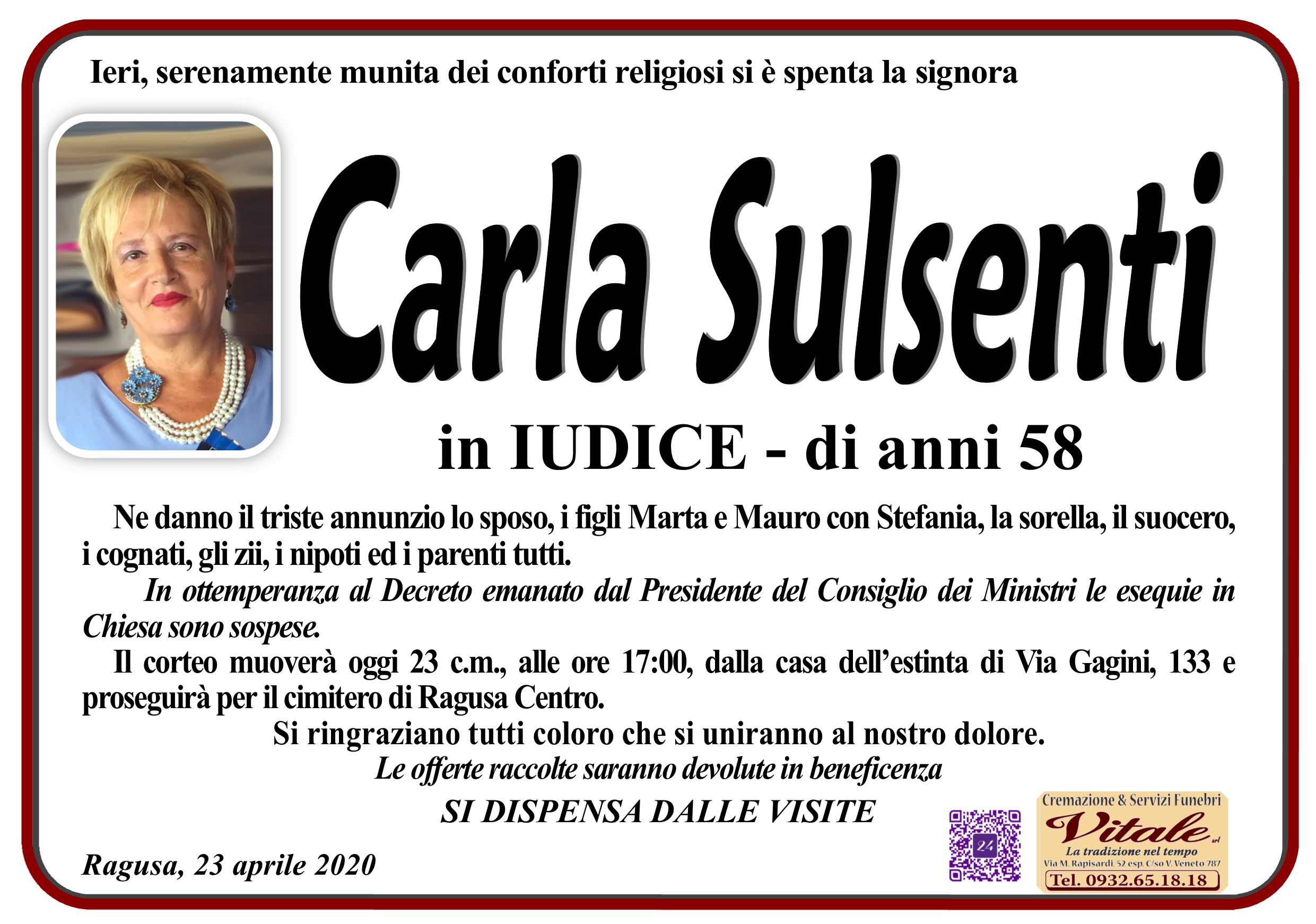 necrologi: Carla Sulsenti - Ragusa Oggi