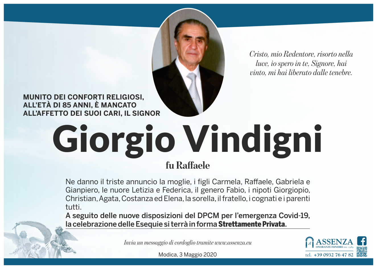 Necrologi: Giorgio Vindigni - Ragusa Oggi