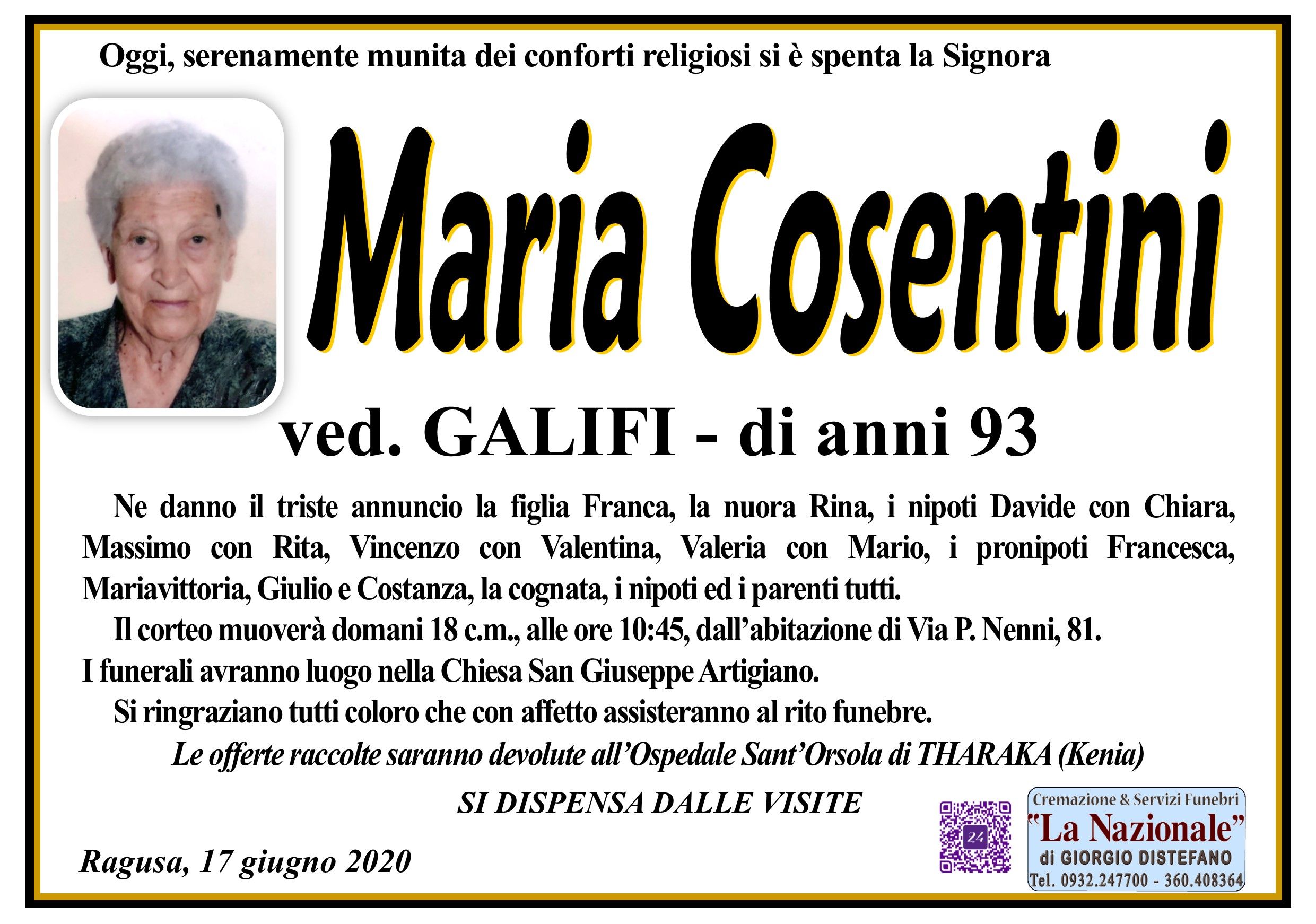 Necrologi: Maria Cosentini - Ragusa Oggi