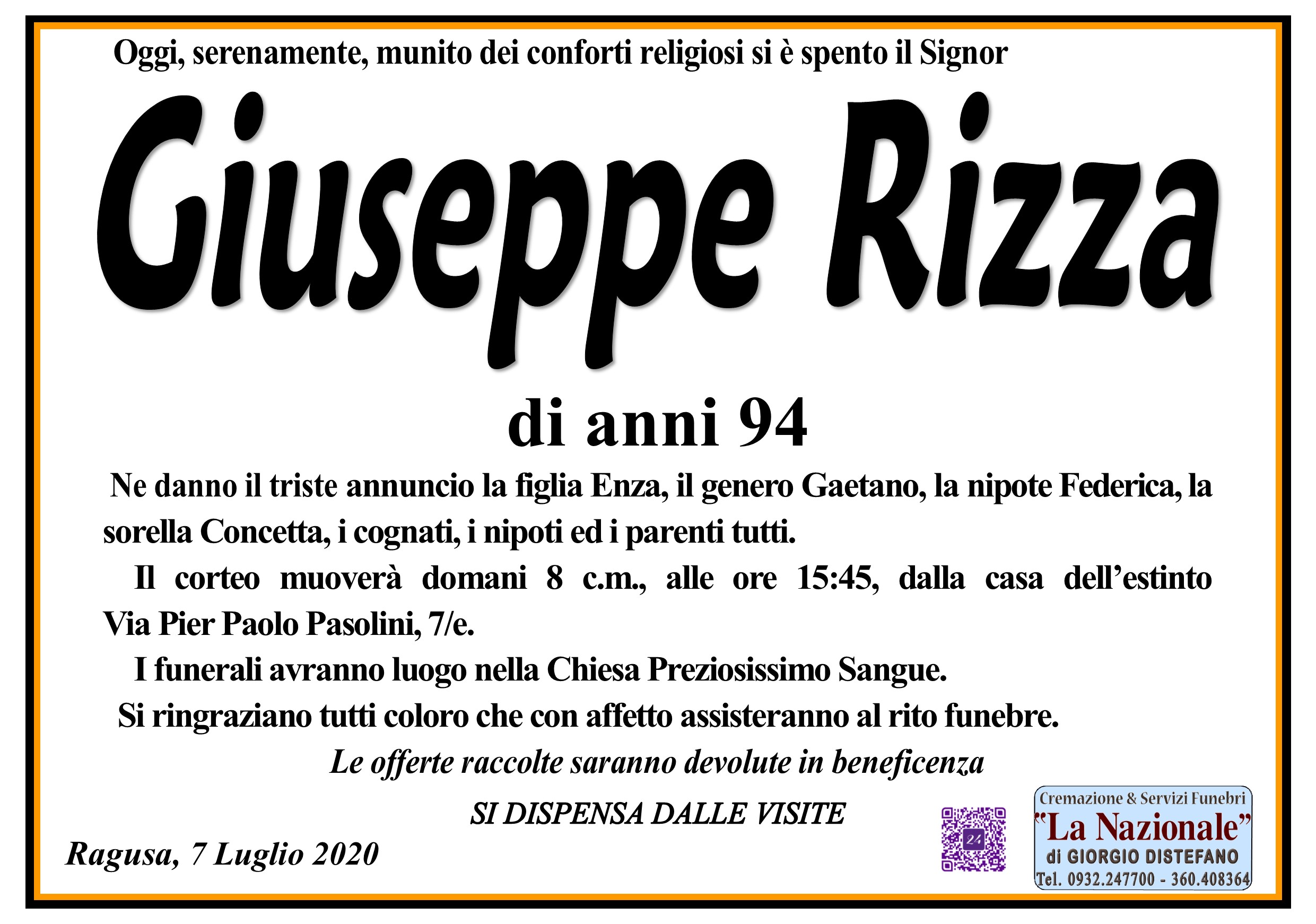 Necrologi: Giuseppe Rizza - Ragusa Oggi