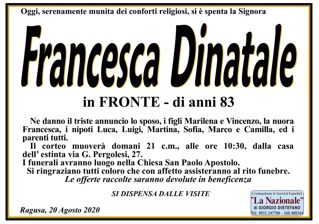 Necrologi: Francesca Dinatale - Ragusa Oggi