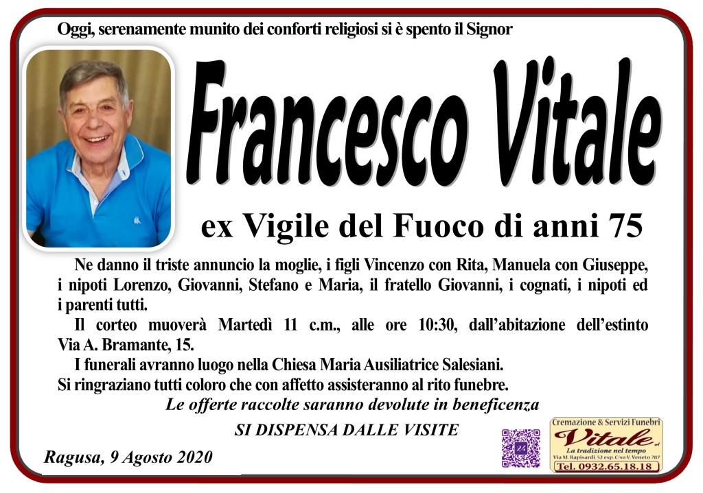 Necrologi: Francesco Vitale - Ragusa Oggi