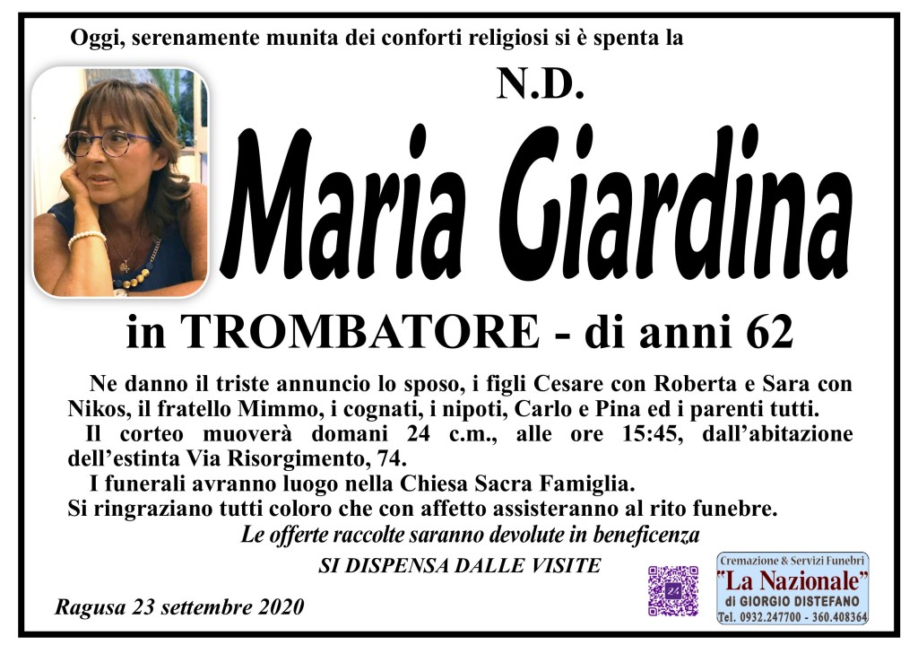 Necrologi: Maria Giardina - Ragusa Oggi