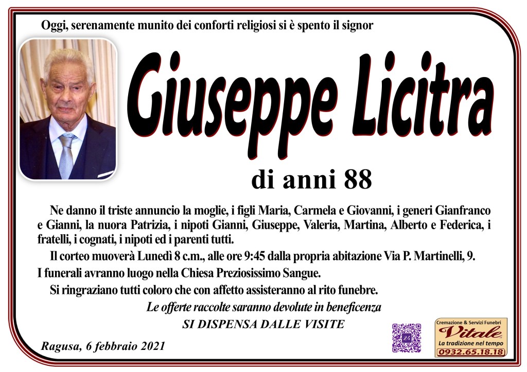 Necrologi: Giuseppe Licitra - Ragusa Oggi