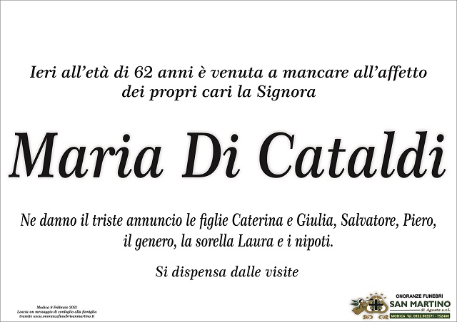Necrologi: Maria Di Cataldi - Ragusa Oggi