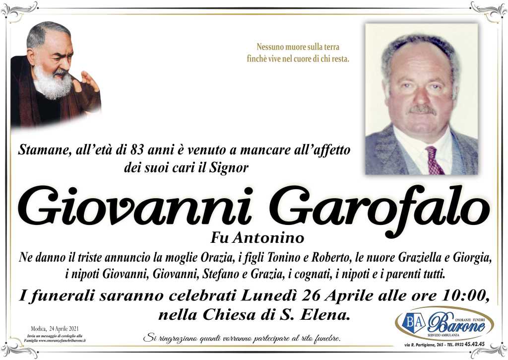 Necrologi: Giovanni Garofalo - Ragusa Oggi