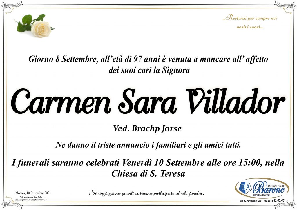 Necrologi: Carmen Sara Villador - Ragusa Oggi