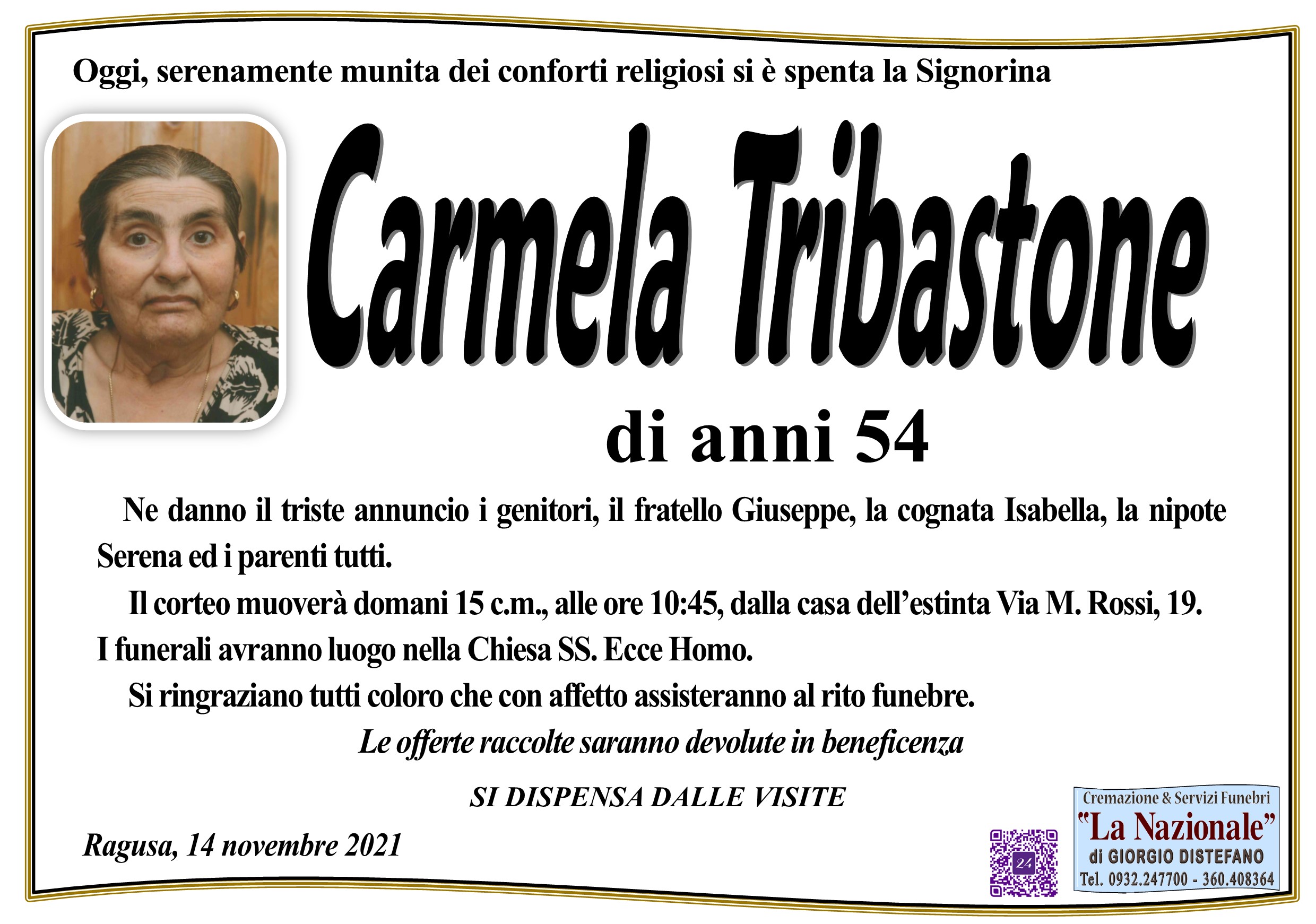 Necrologi: Carmela Tribastone - Ragusa Oggi