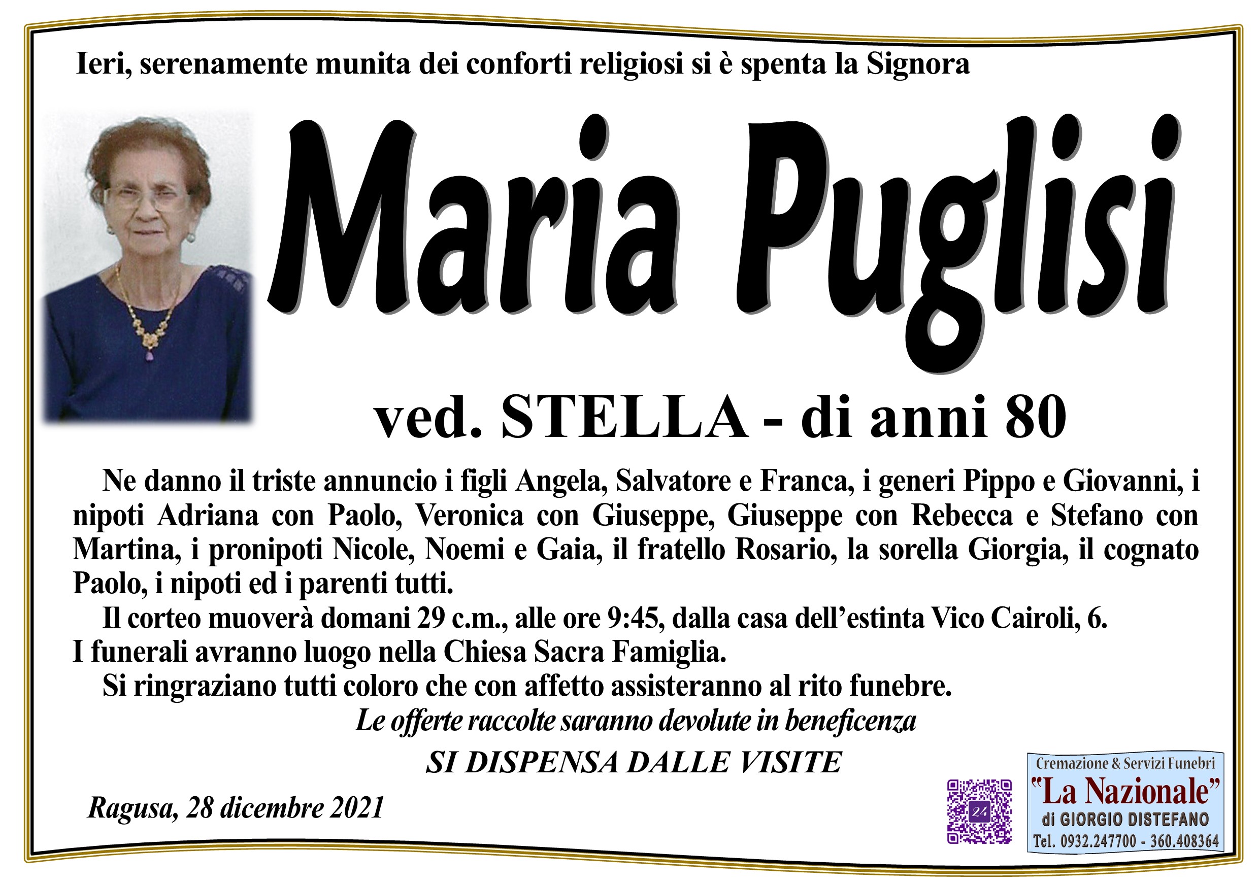 Necrologi: Maria Puglisi - Ragusa Oggi