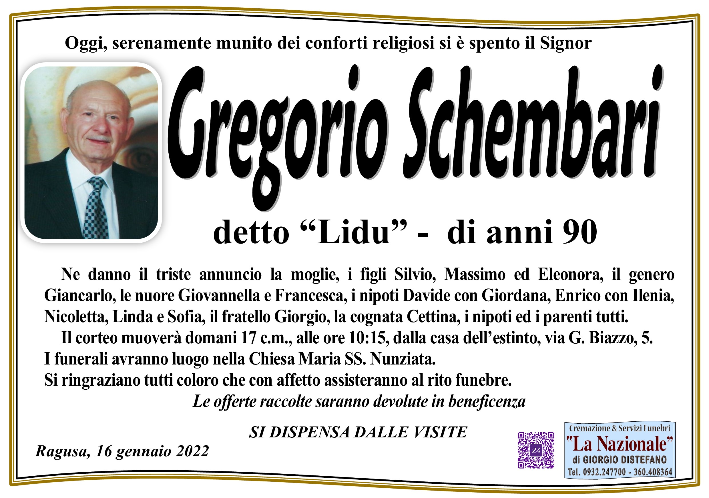 Necrologi: Gregorio Schembari - Ragusa Oggi