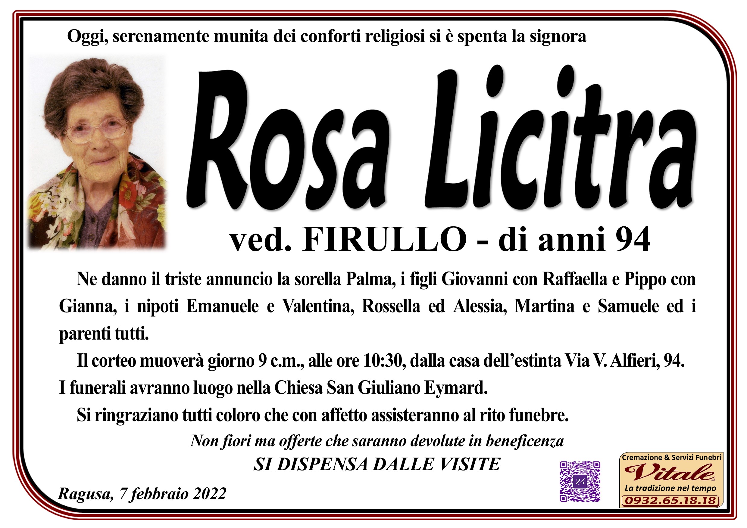 Necrologi: Rosa Licitra - Ragusa Oggi