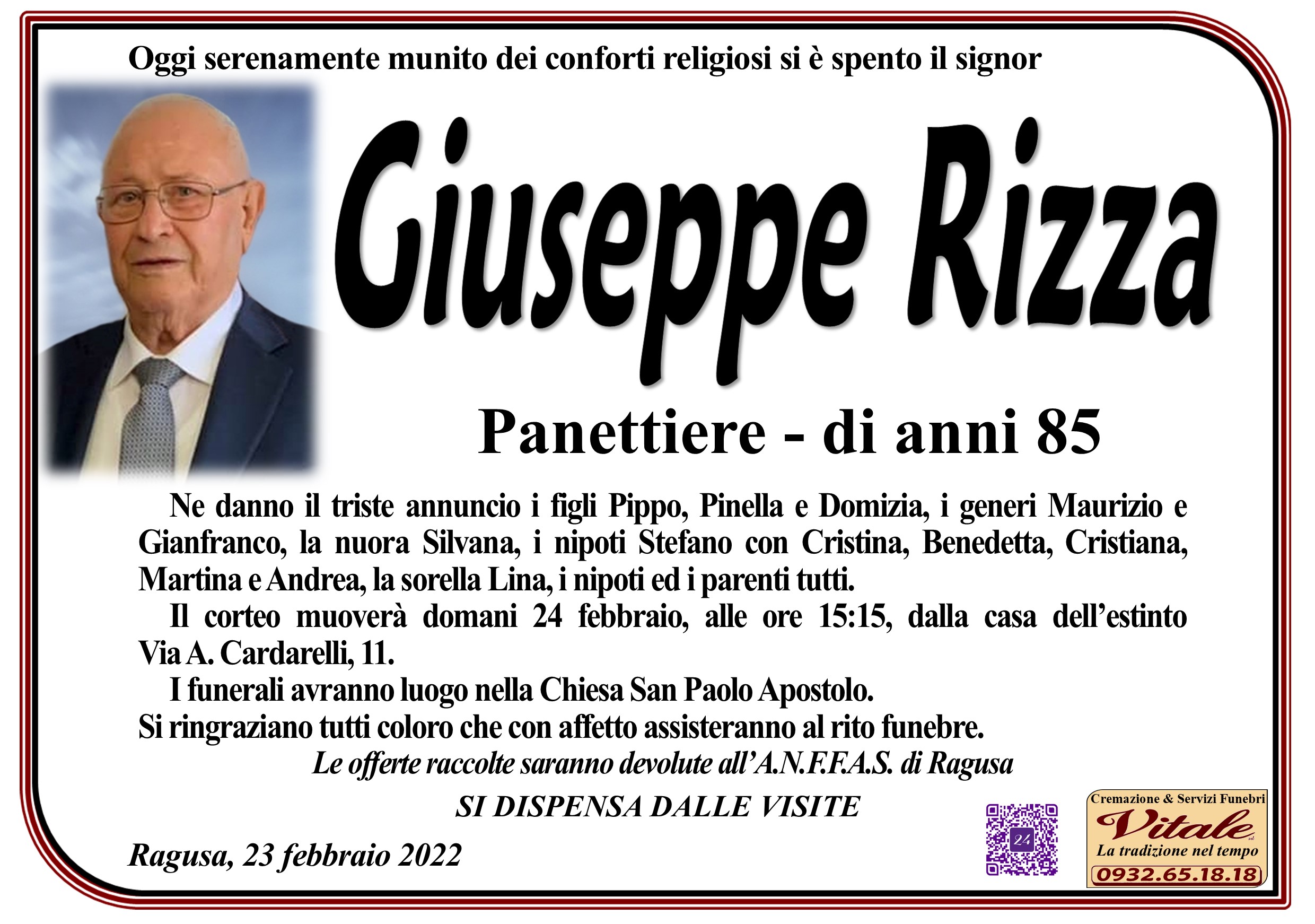 Necrologi: Giuseppe Rizza - Ragusa Oggi