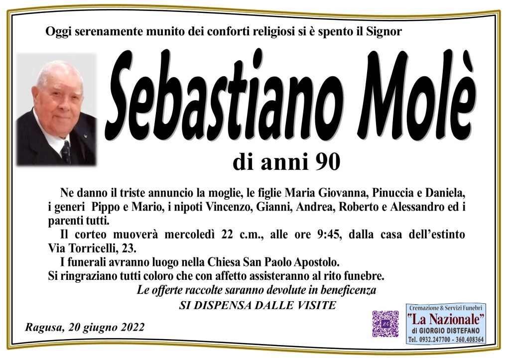 Necrologi: Sebastiano Molè - Ragusa Oggi