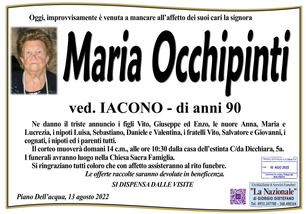 Necrologi: Maria Occhipinti - Ragusa Oggi