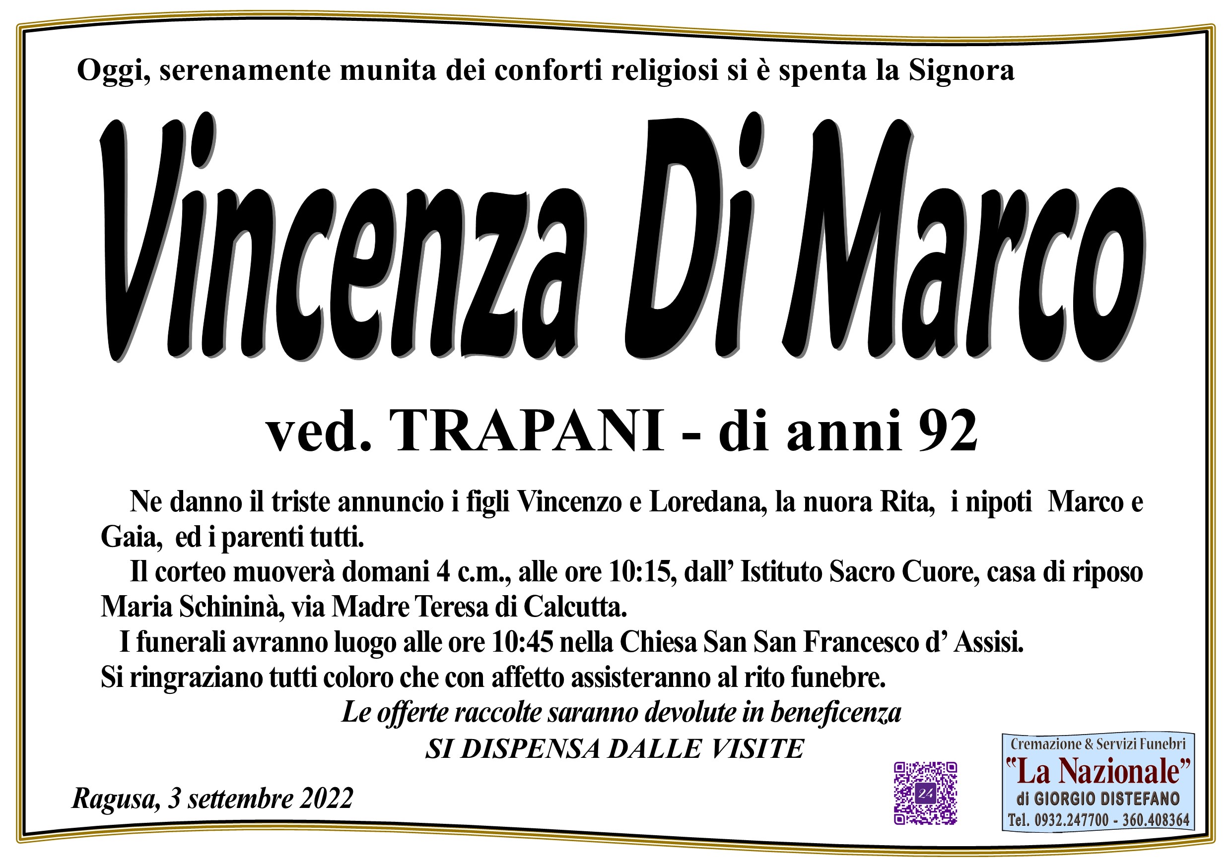 Necrologi: Vincenza Di Marco - Ragusa Oggi