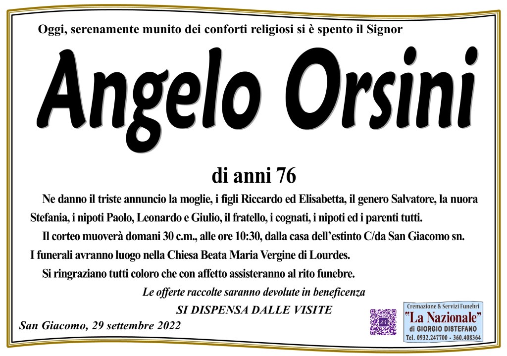 Necrologi: Angelo Orsini - Ragusa Oggi