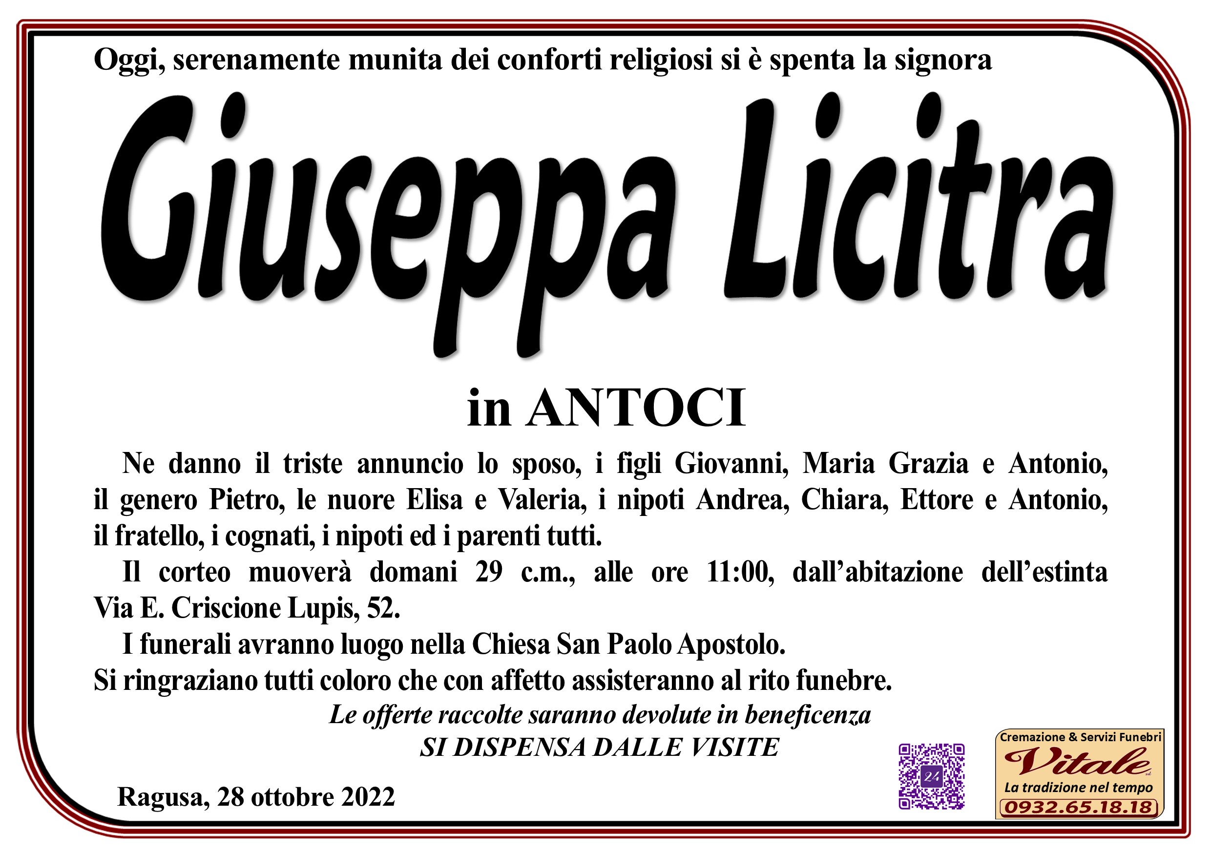 Necrologi: Giuseppa Licitra - Ragusa Oggi