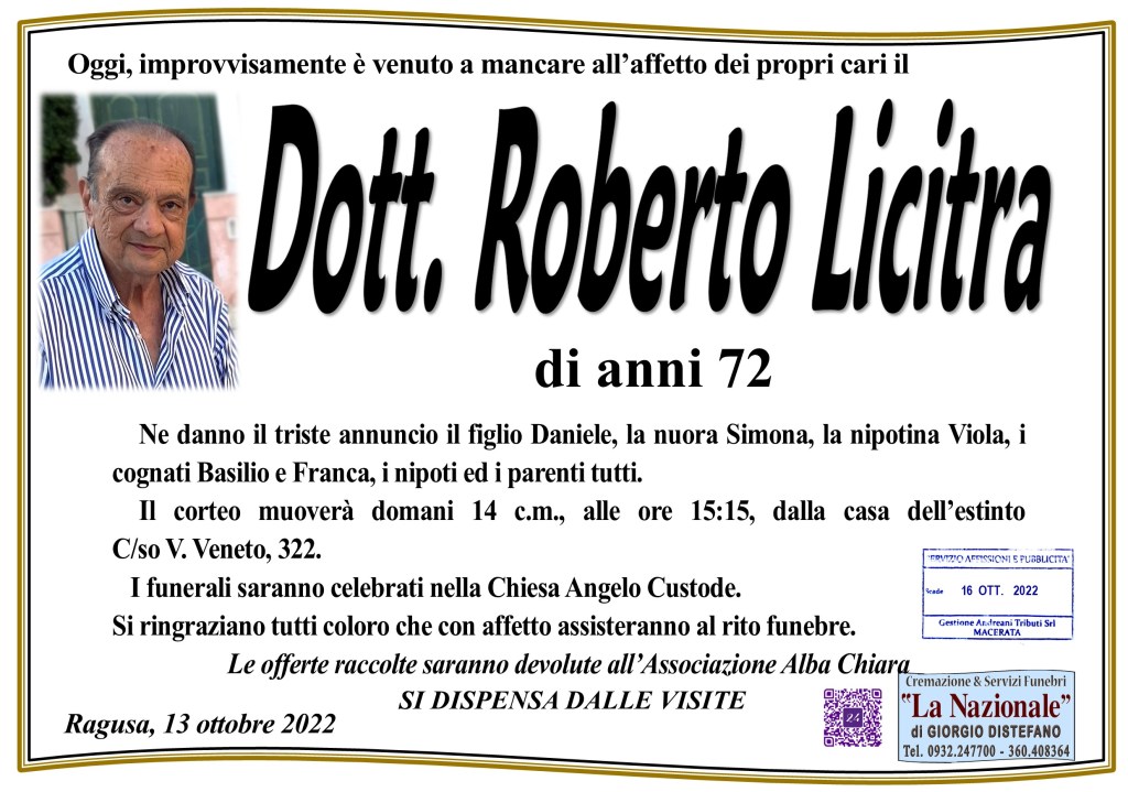 Necrologi: Roberto Licitra - Ragusa Oggi