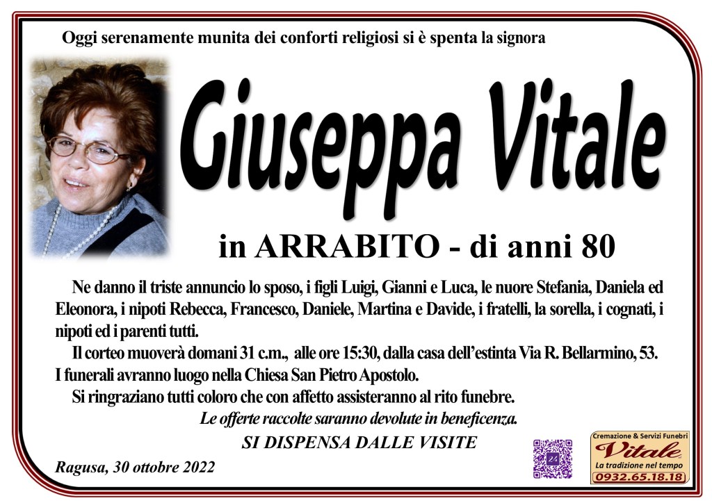 Necrologi: Giuseppa Vitale - Ragusa Oggi