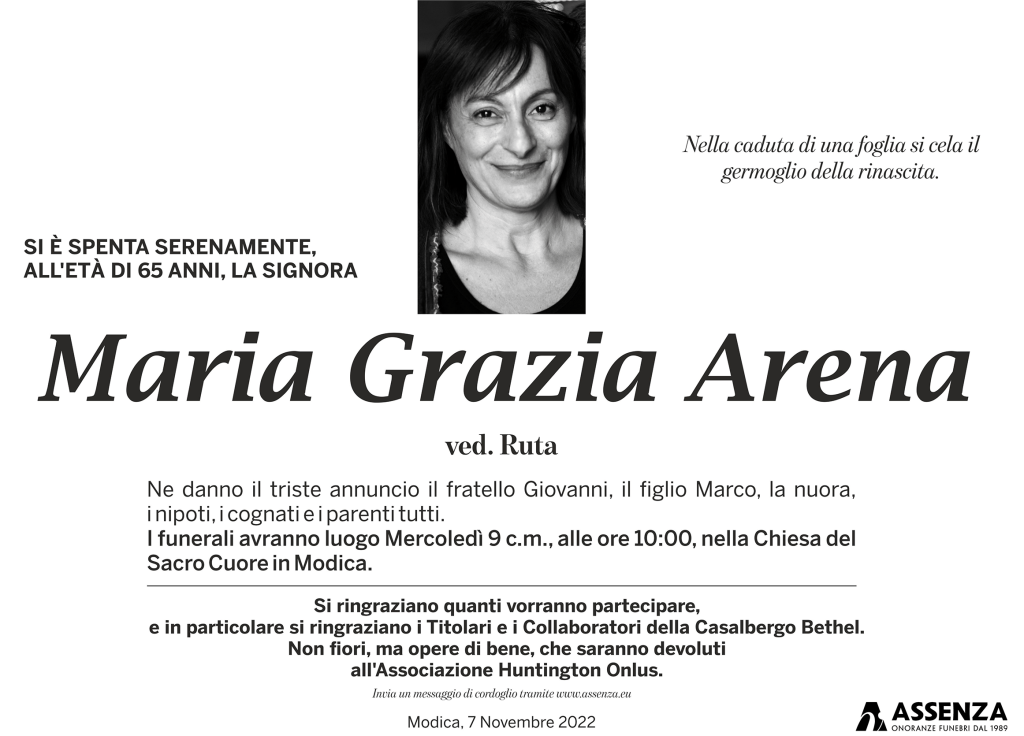 Necrologi: Maria Grazia Arena - Ragusa Oggi