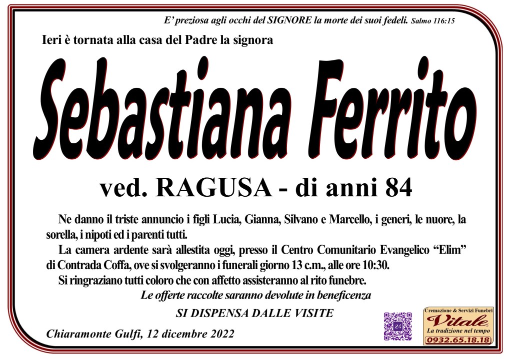 Necrologi: Sebastiana Ferrito - Ragusa Oggi