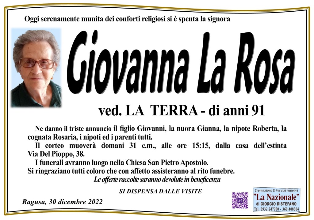 Necrologi: Giovanna La Rosa - Ragusa Oggi