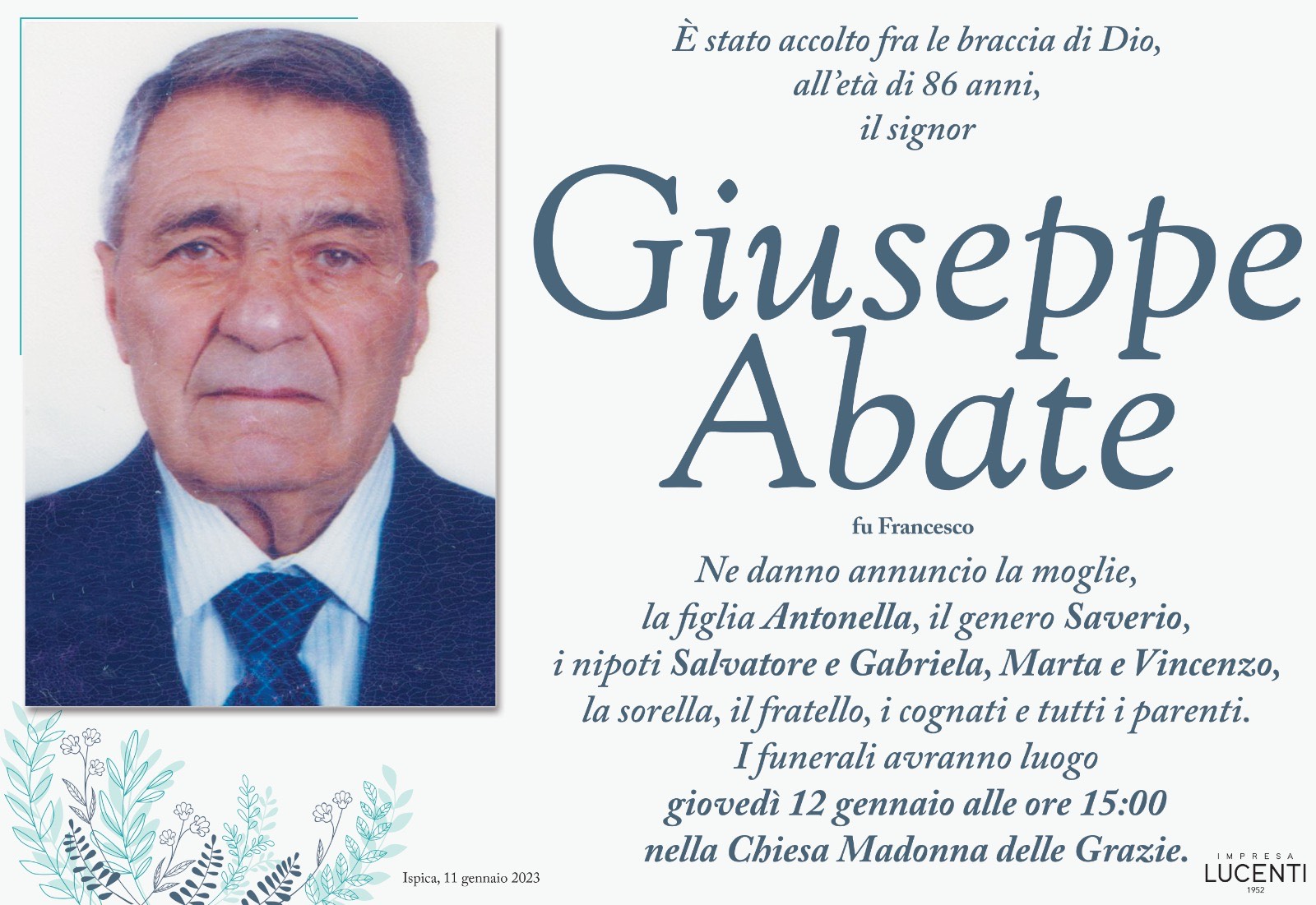 Necrologi: Giuseppe Abate - Ragusa Oggi