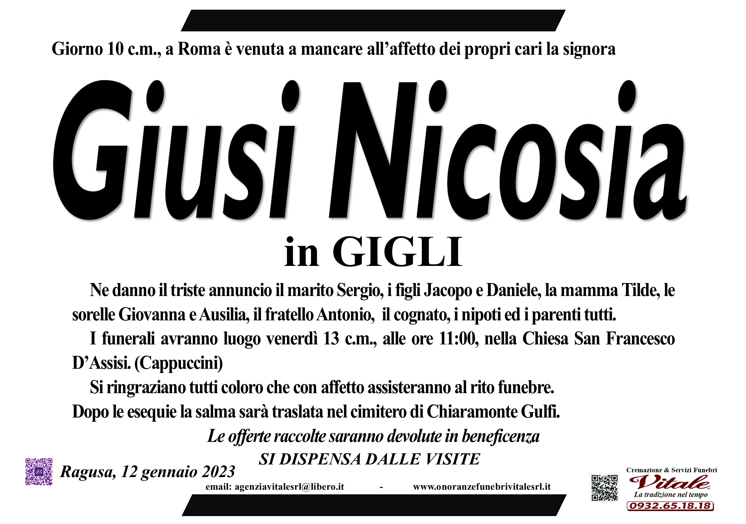 Necrologi: Giusi Nicosia - Ragusa Oggi