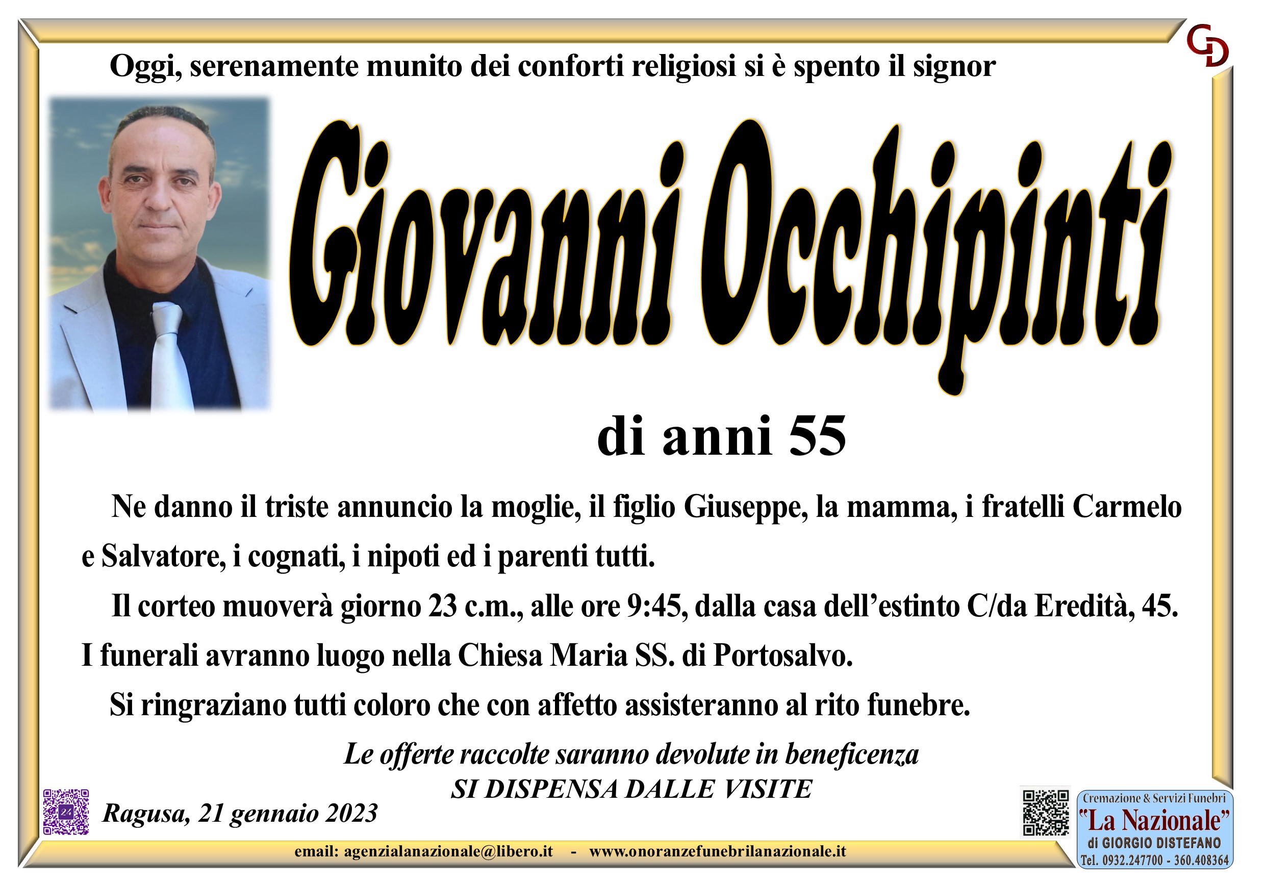 Necrologi: Giovanni Occhipinti - Ragusa Oggi