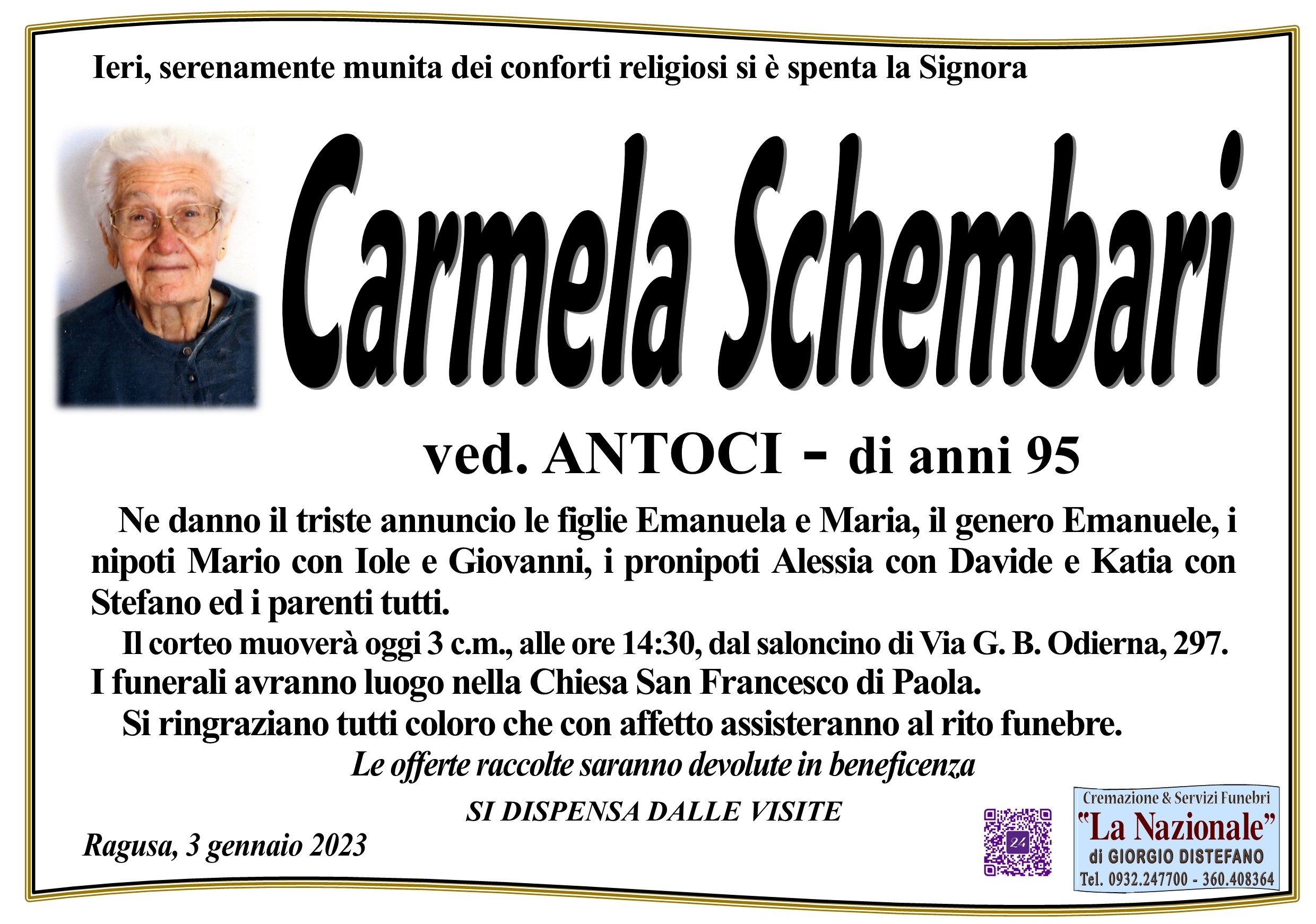 Necrologi: Carmela Schembari - Ragusa Oggi