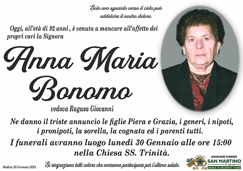 Necrologi: Anna Maria Bonomo - Ragusa Oggi