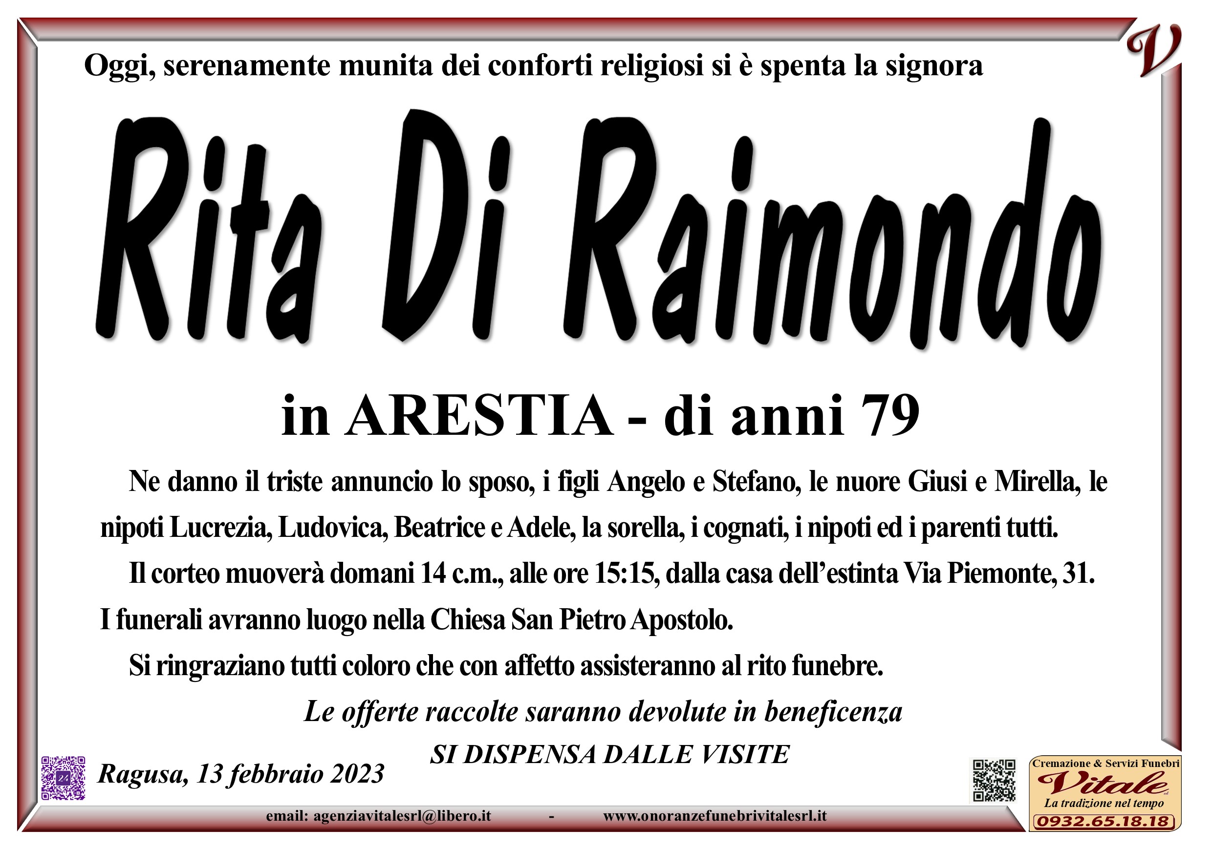 Necrologi: Rita Di Raimondo - Ragusa Oggi