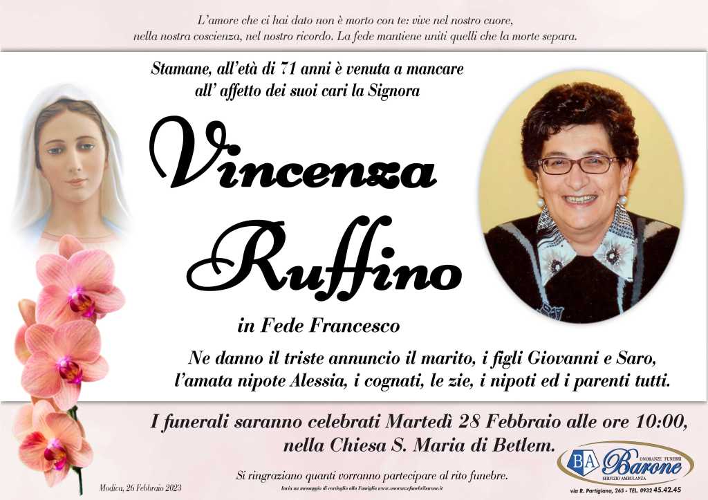 Necrologi: VIncenza Ruffino - Ragusa Oggi